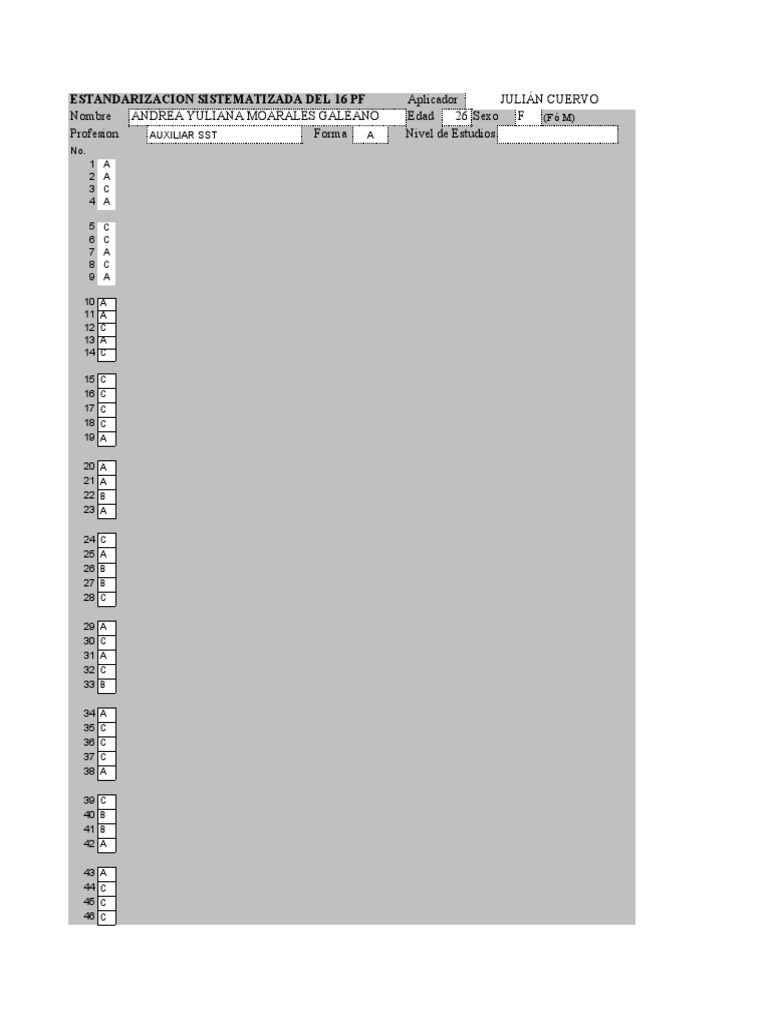 Plantilla 16PF Calificacion | PDF | Sicología | Psicología cognitiva