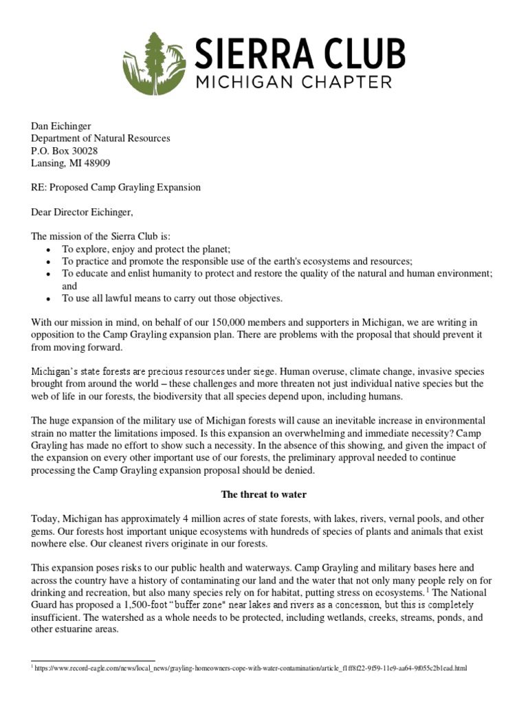 Sierra Club Opposes Camp Expansion | PDF | Ecosystem | Forests