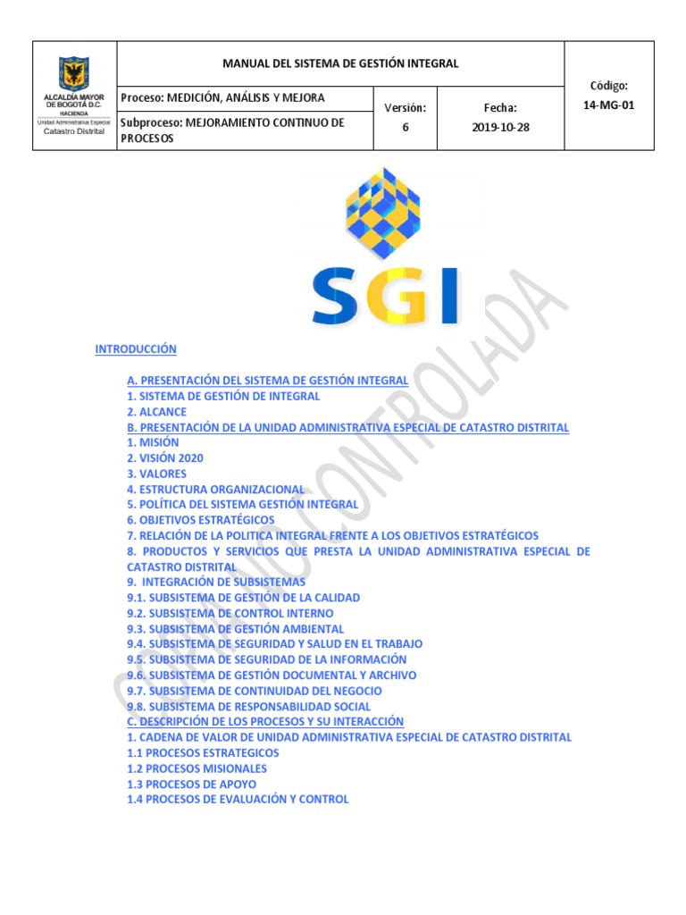 Manual Del Sistema de Gestión Integral SGI de La UAECD Versión 6 | PDF | Calidad (comercial ...