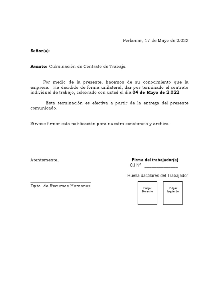 Culminación de Contrato | PDF