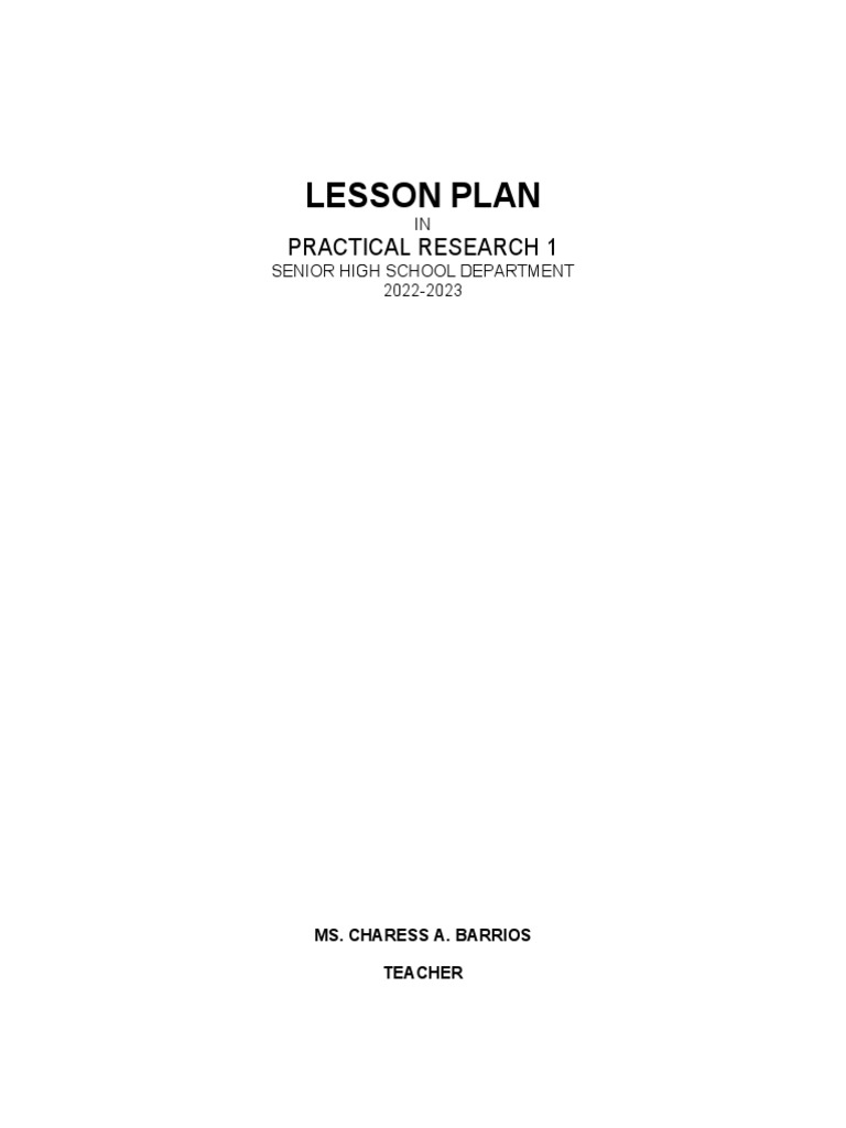 Practical Research Lesson Plan Overview | PDF | Lesson Plan | Learning