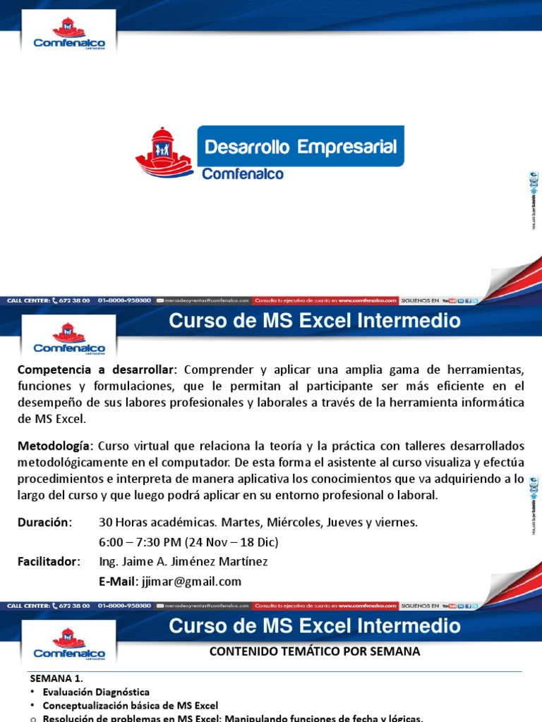 Presentacion Del Curso de Excel Intermedio | PDF | Microsoft Excel ... Presentacion Del Curso de Excel Intermedio | PDF | Microsoft Excel ...