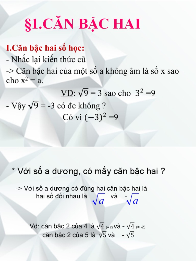 Chuong I 2 Can Thuc Bac Hai Va Hang Dang Thuc Can Bac Hai Cua A A | PDF