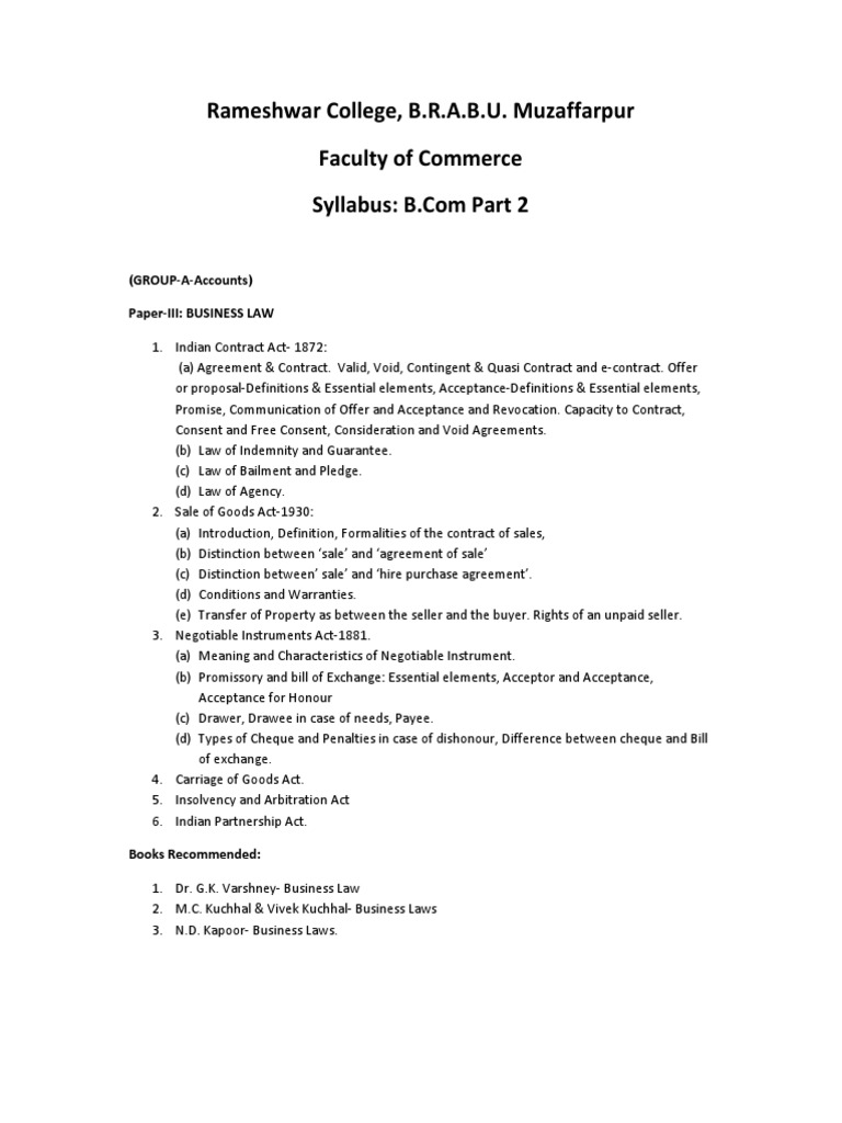 Commerce Syllabus Degree Part 2 | PDF | Negotiable Instrument | Money