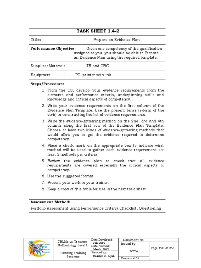 Task Sheet 1.4-2: Title: Performance Objective | PDF