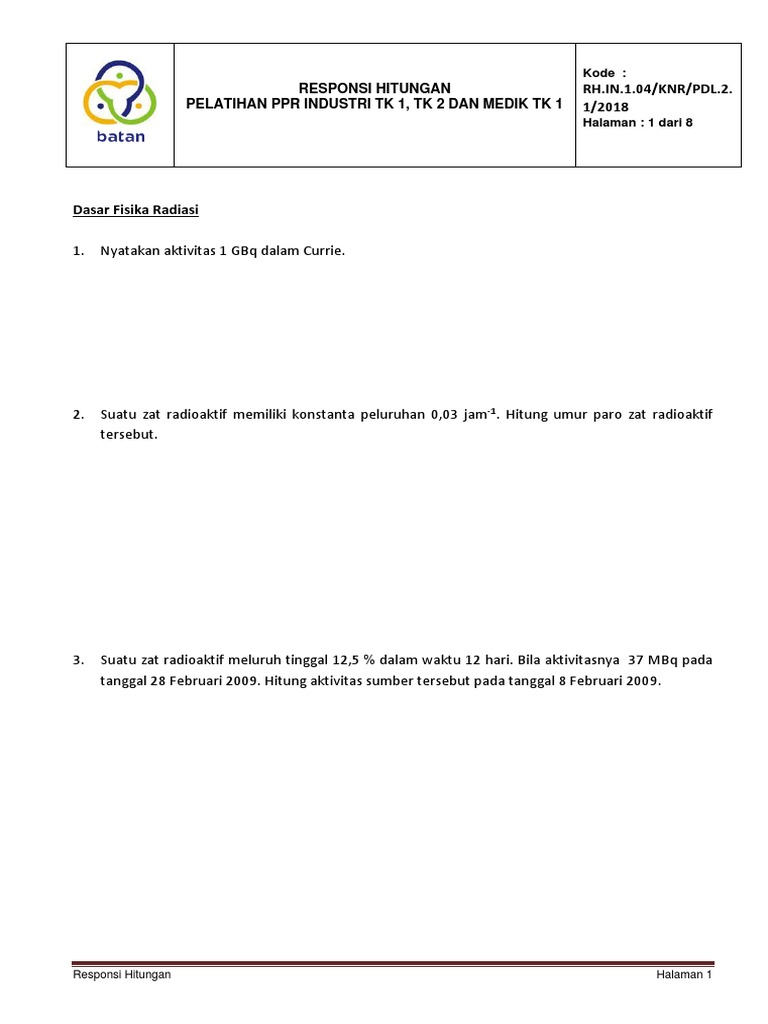 Responsi Hitungan Ind 1,2, MDK 1 | PDF