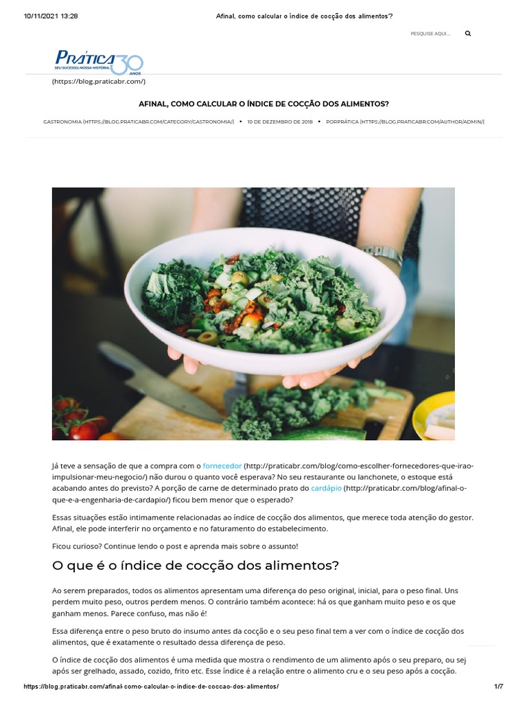 Afinal, Como Calcular o Índice de Cocção Dos Alimentos | PDF ...