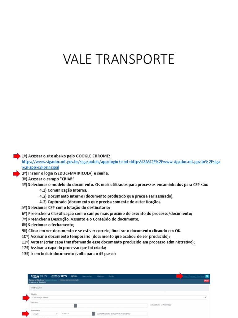 Como solicitar o vale transporte no sistema SIGA | PDF
