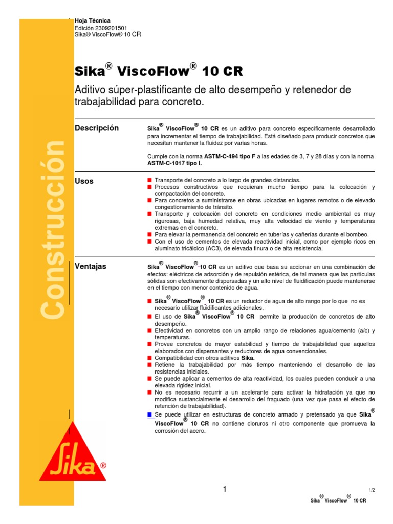 Sika® ViscoFlow® 10 CR | PDF | Hormigón | Cemento