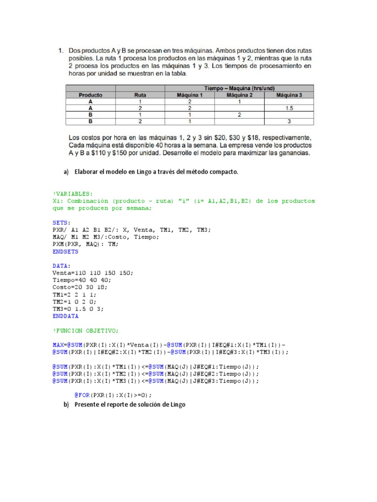 A) Elaborar El Modelo en Lingo A Través Del Método Compacto | PDF