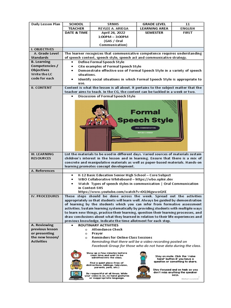 Ariega, Reylee A. - GAS English - Oral Communication - DLP | PDF | Learning | Educational Assessment