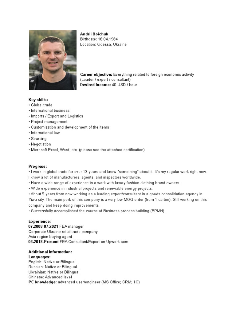 CV-Resume Andrii Boichuk (Without Contacts) | PDF