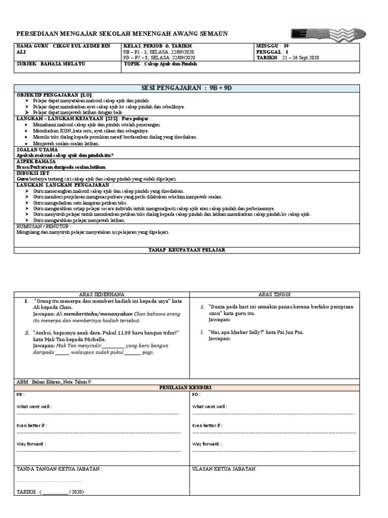 LP - BM Y9 Cakap Ajuk Dan Pindah M39 | PDF