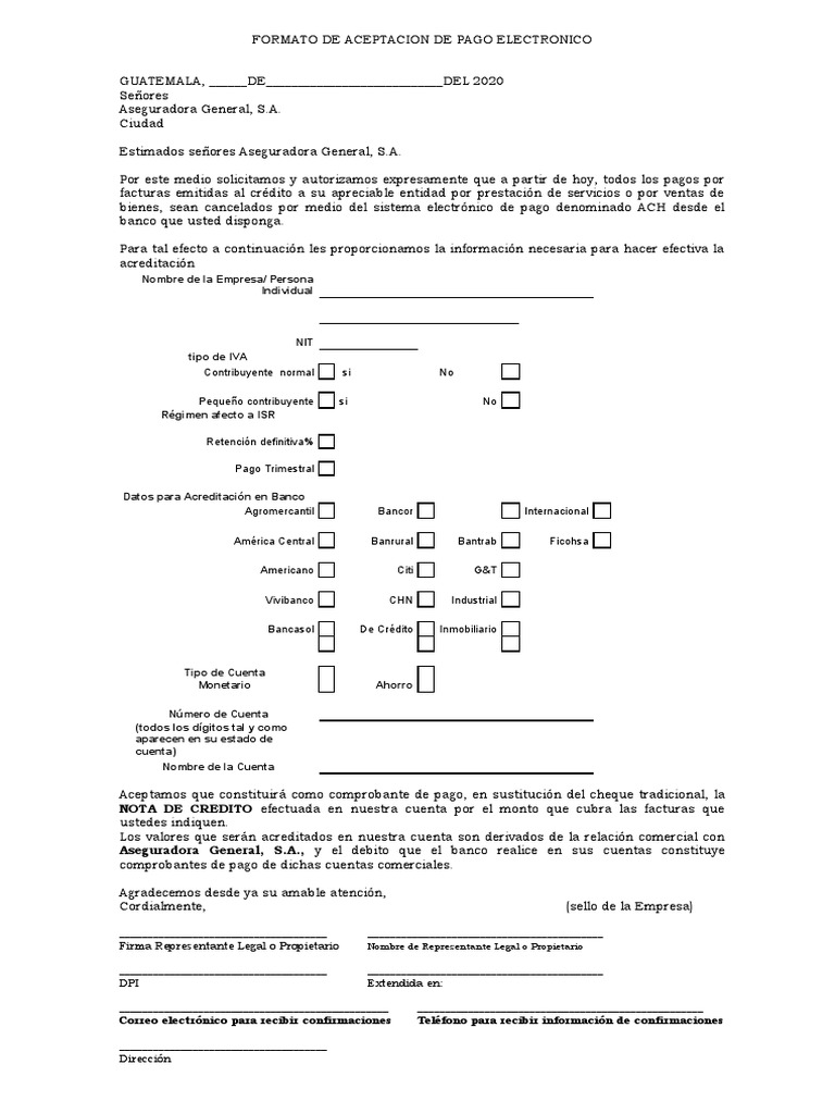 Formato Aceptacion Pago Electronico | PDF | Bancos | Industrias de servicio