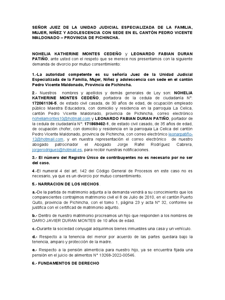 Modelo de - Demanda de Divorcio Por Mutuo Consentimiento-. | PDF ... Modelo de - Demanda de Divorcio Por Mutuo Consentimiento-. | PDF ...