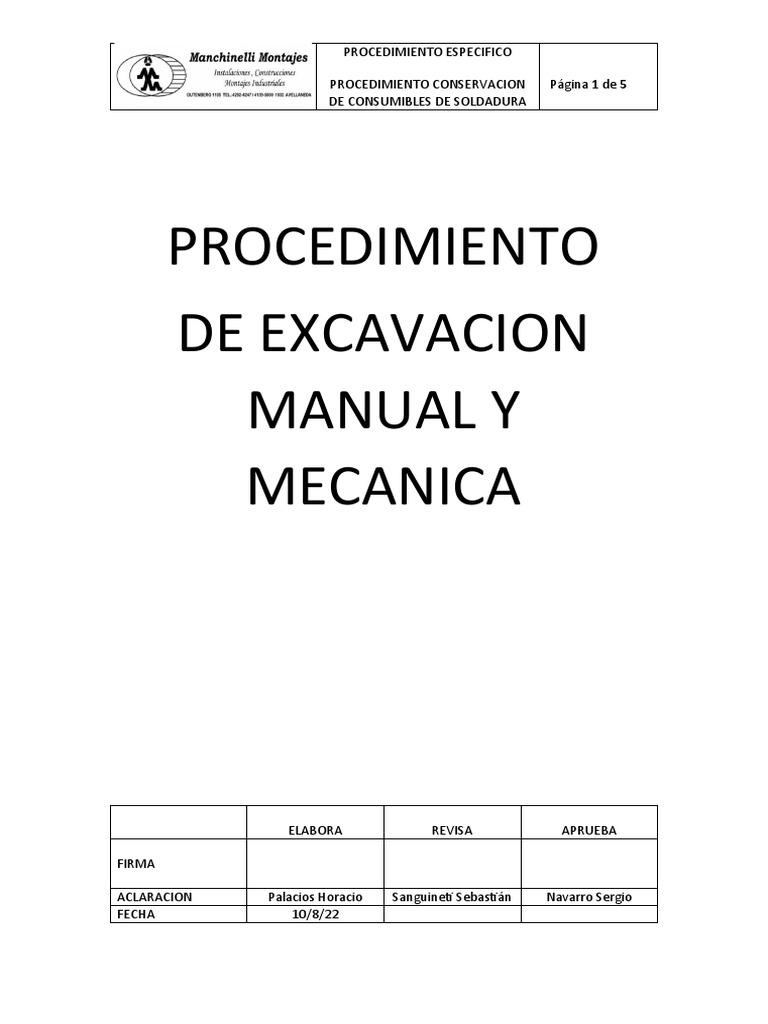 PROCEDIMIENTO DE EXCAVACION MANUAL Y MECANICA | PDF | Topografía