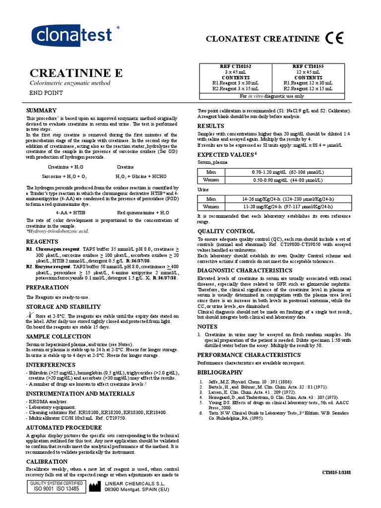 CT10152 Creatinine E | PDF | Creatinine | Chemistry
