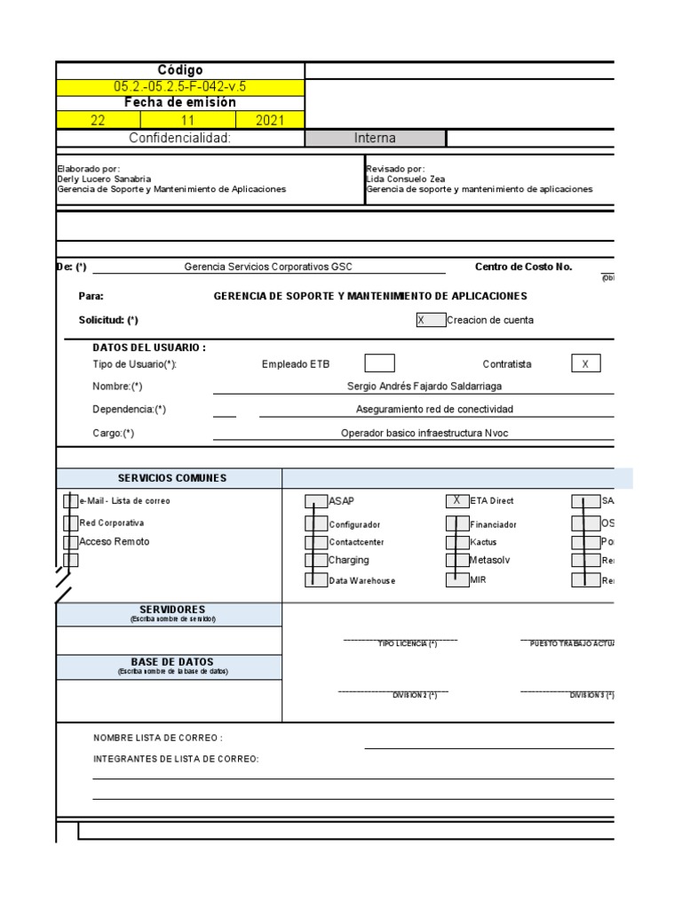 Formato Gestión de Acceso - ETA Sergio Firmado | PDF | Seguridad de información | Informática