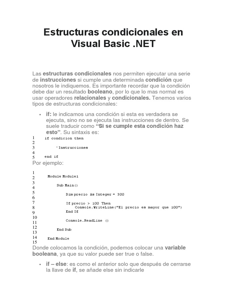 Condicionales en Visual Basic .NET | PDF | Básico | Flujo de control
