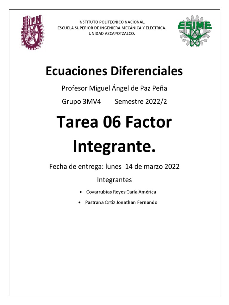 Ecuaciones Diferenciales Factor Integrante | PDF | Integral ...