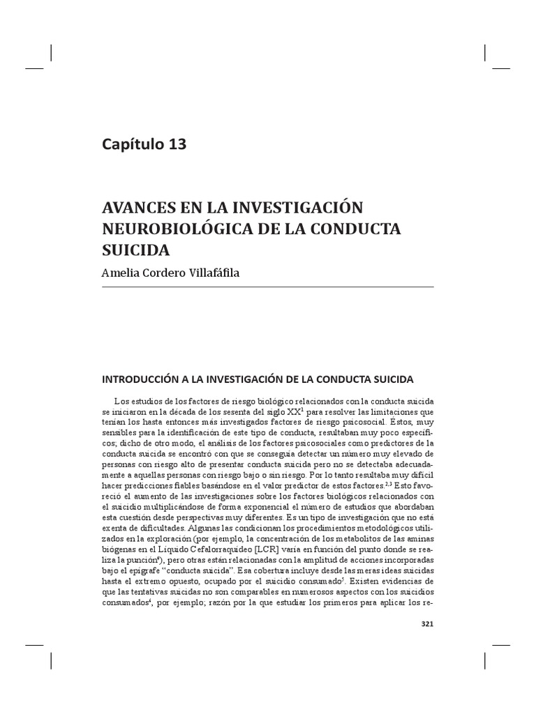 13 Avances en La Investigaci N Neurobiol Gica de La Conducta Suicida | PDF | Suicidio | Hormona ...