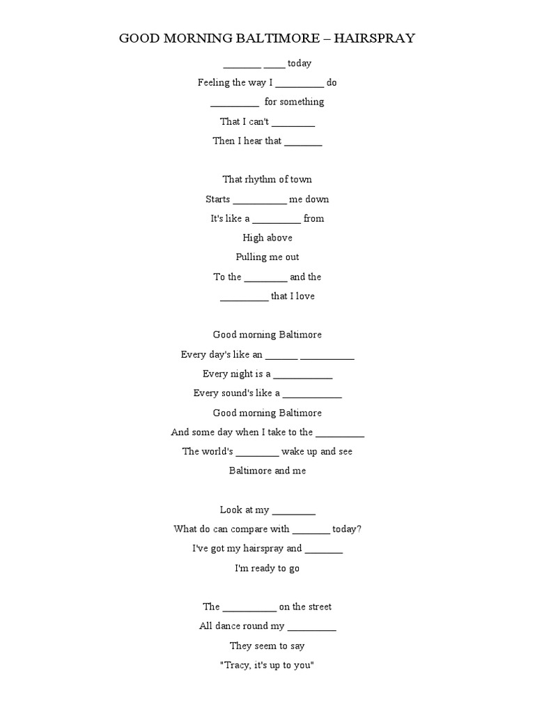 Good Morning Baltimore Lyrics | PDF