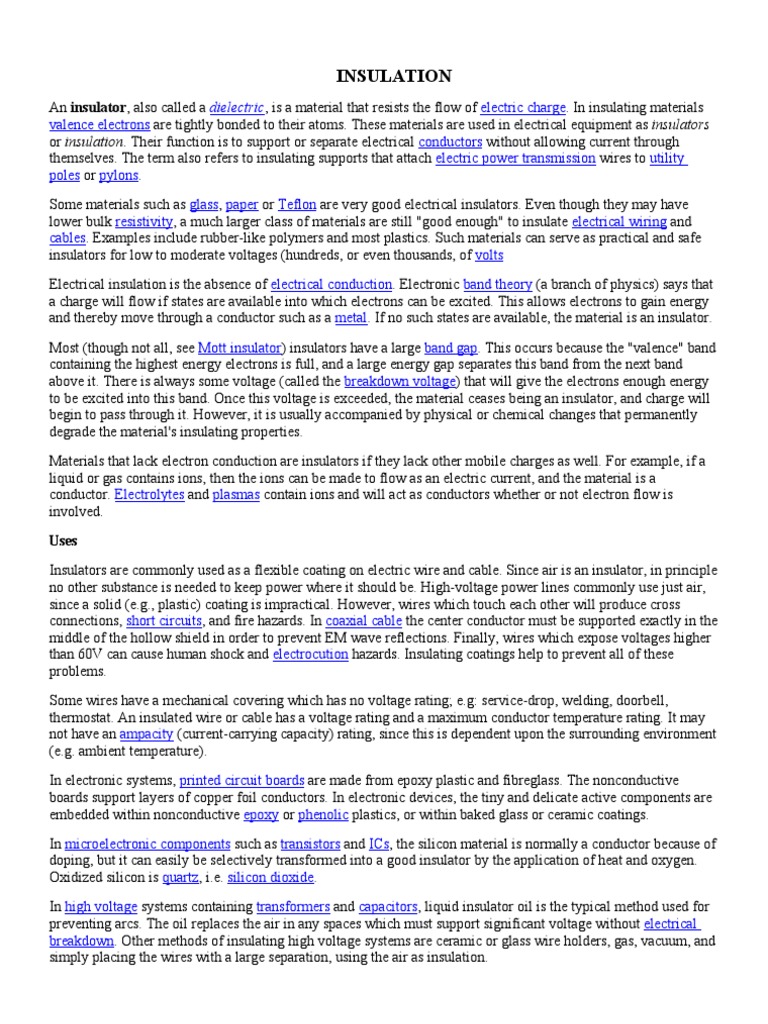 Insulation | PDF | Insulator (Electricity) | Chemistry