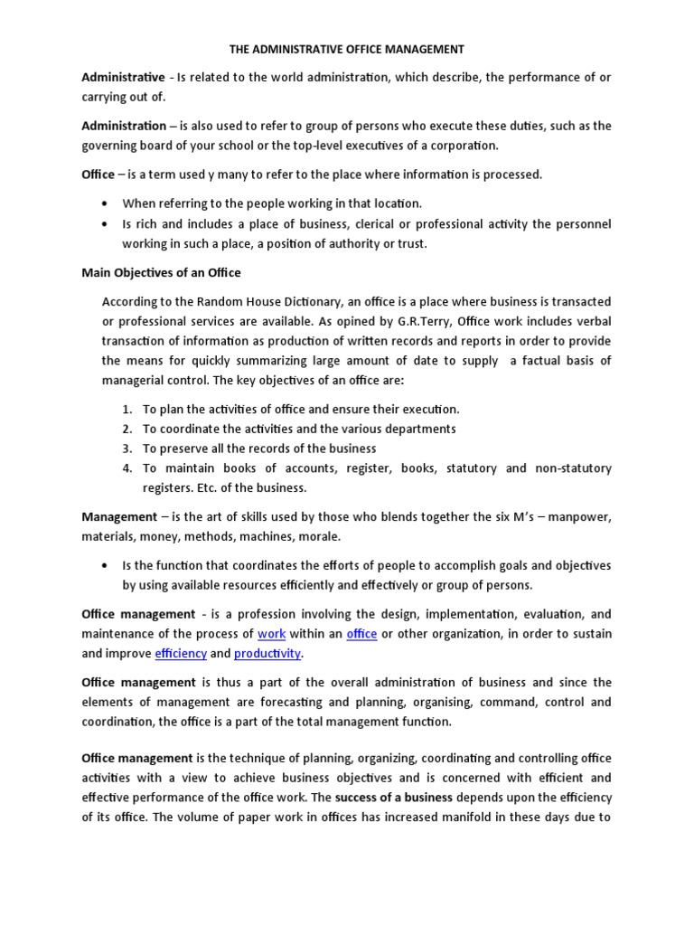 Overview of Administrative Office Management | PDF | Leadership ...