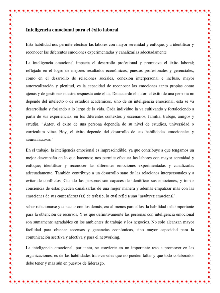 La Importancia De La Inteligencia Emocional Para El éxito Laboral Pdf