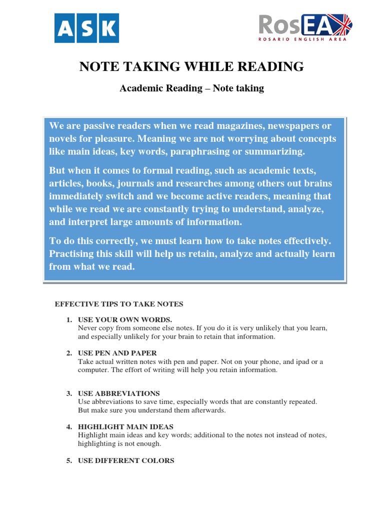 15 Tips To Take Notes While Reading | PDF | Books | Information