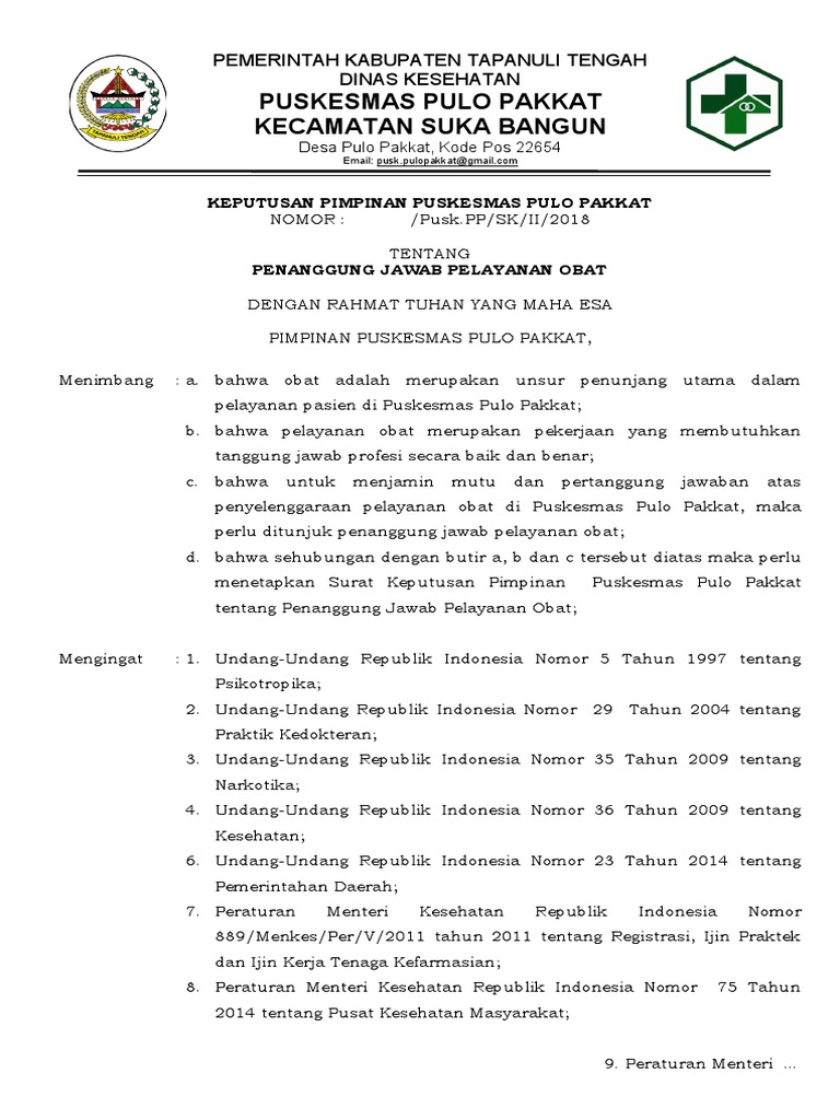 8.2.1 EP 3 SK Penanggung Jawab Pelayanan Obat | PDF