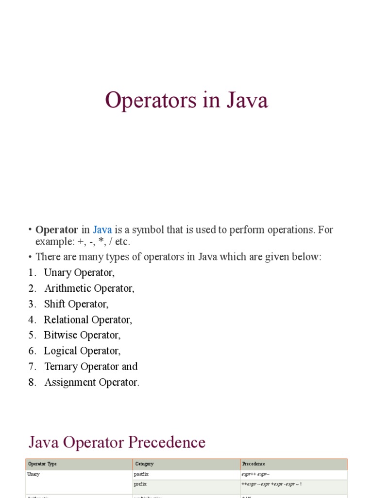 Operators in Java | PDF | Computer Engineering | Computer Programming
