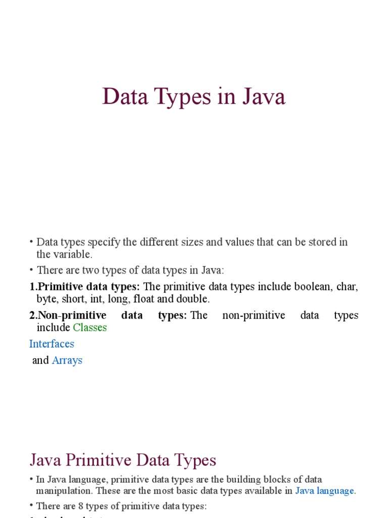 Data Types in Java | PDF | Integer (Computer Science) | Data Type