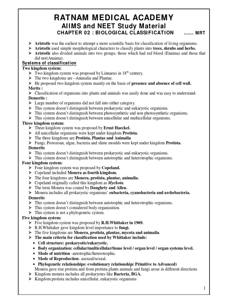 02 Biological Classification Pdf Bacteria Cell Biology