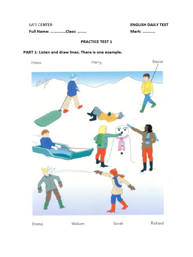 Flyers 1 - TEST 1 - Listening - Part 1,2 | PDF