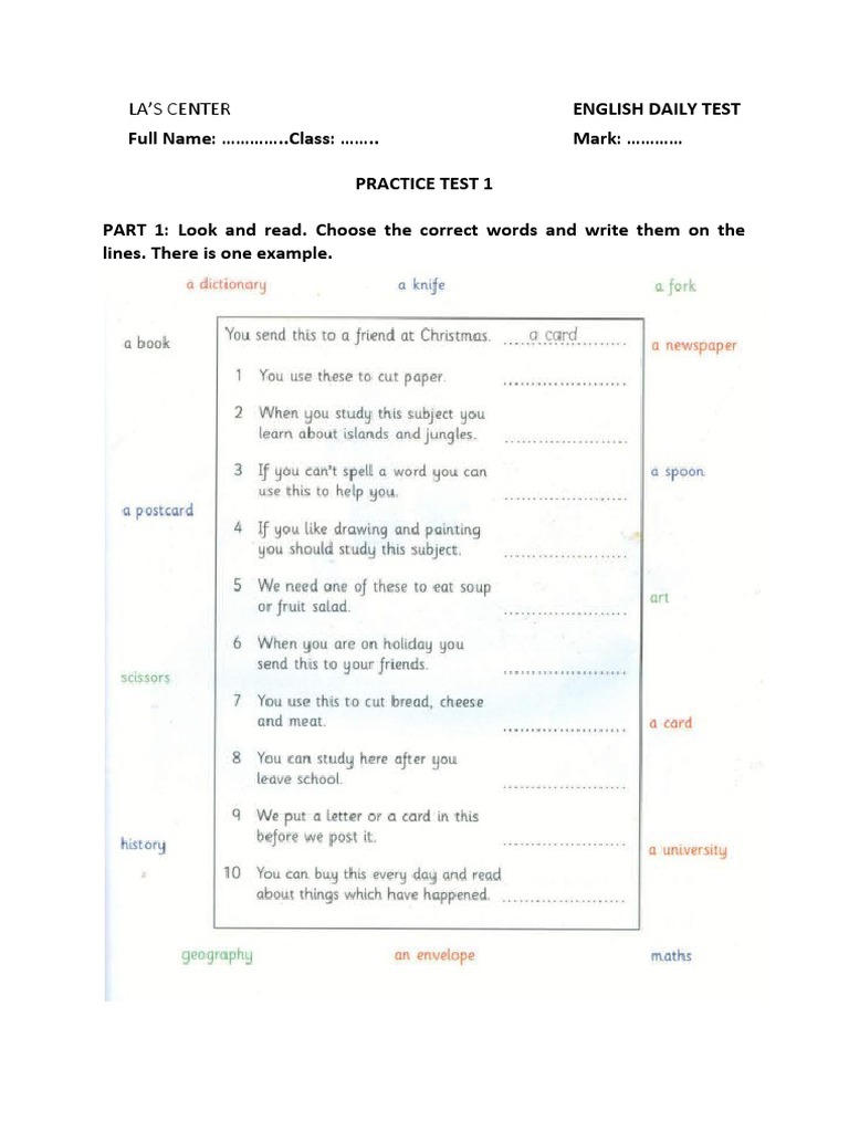 Flyers 1 Practice Test Overview | PDF