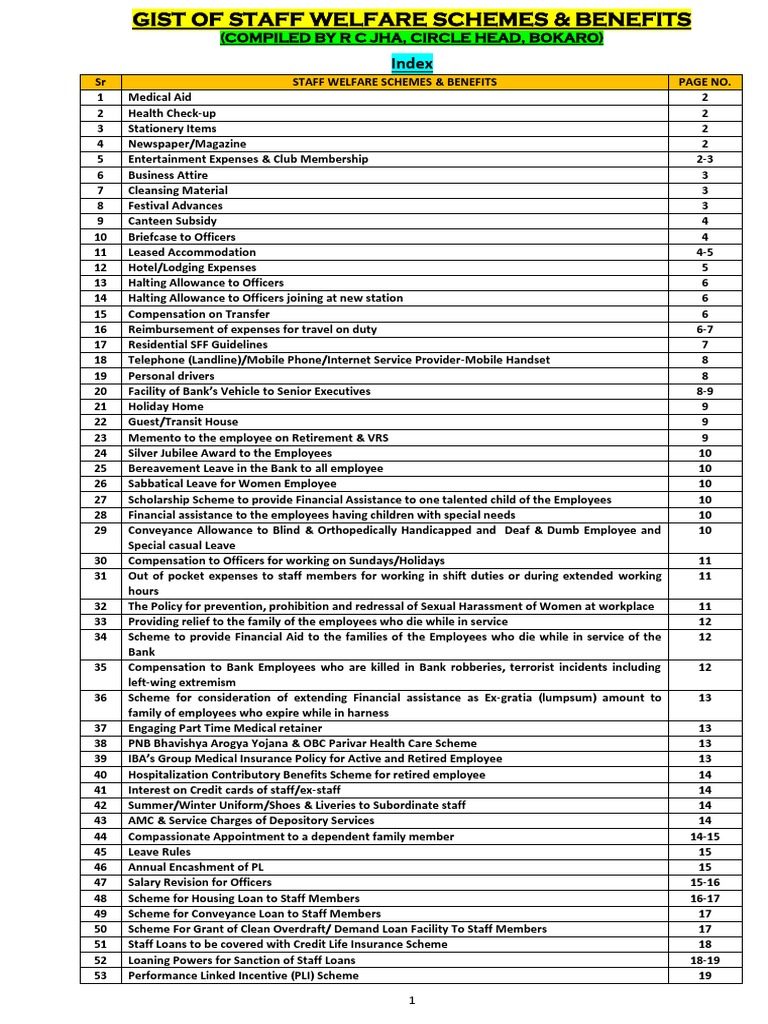 Gist of Staff Welfare Schemes & Benefits As On 28.10.2021 | PDF ...