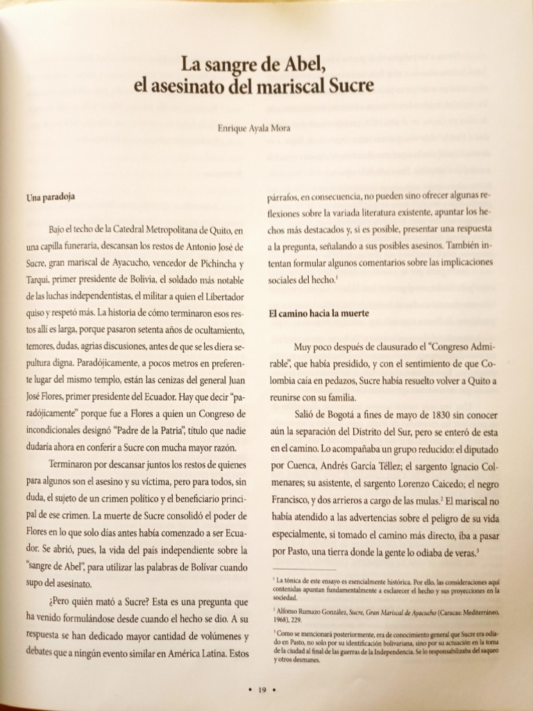 La Sangre de Abel, El Asesinato Del Mariscal Sucre | PDF