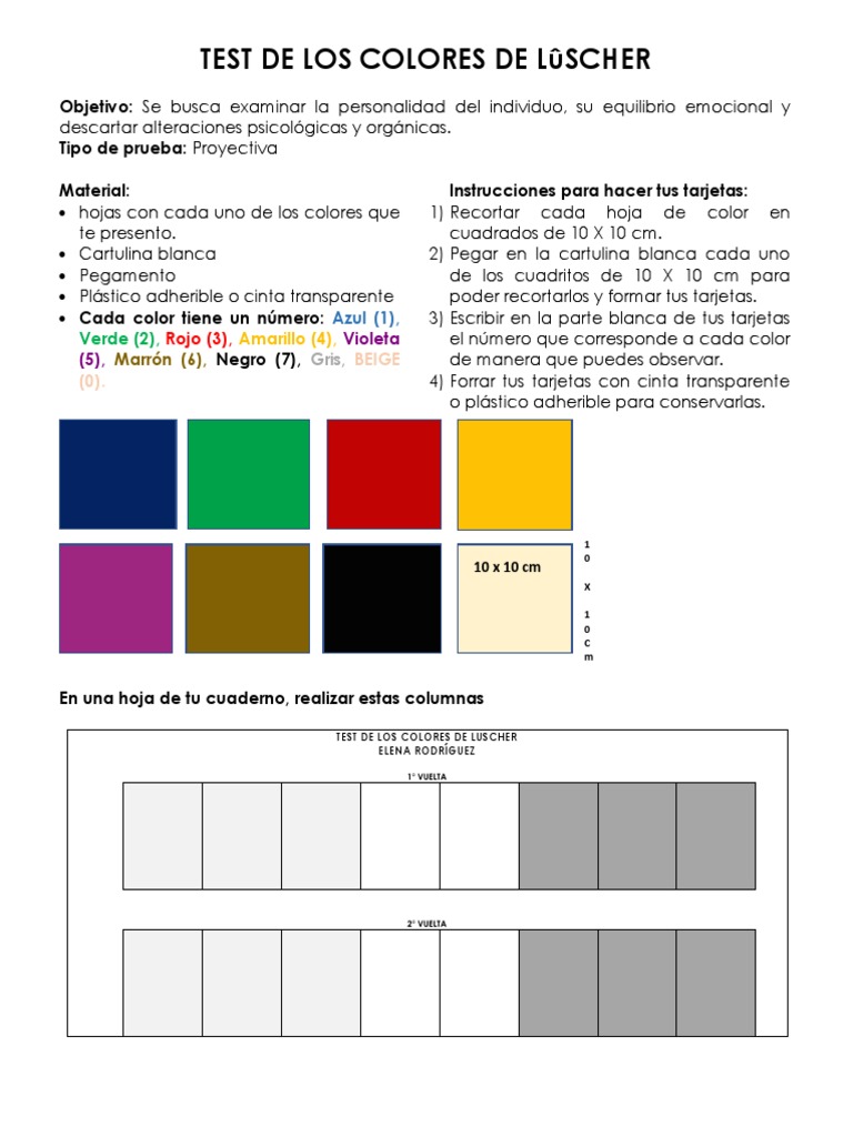 Test de Colores de Lüscher: Guía Práctica | PDF | Color | Azul