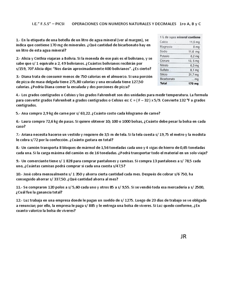 Resolvemos Problemas Con Numeros Decimales. (1) | PDF