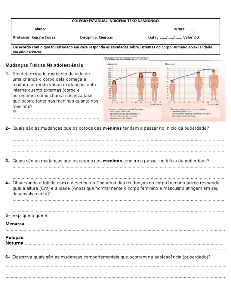 Atividade Teko 8 Ano Puberdade Pdf Puberdade Sistema Reprodutivo