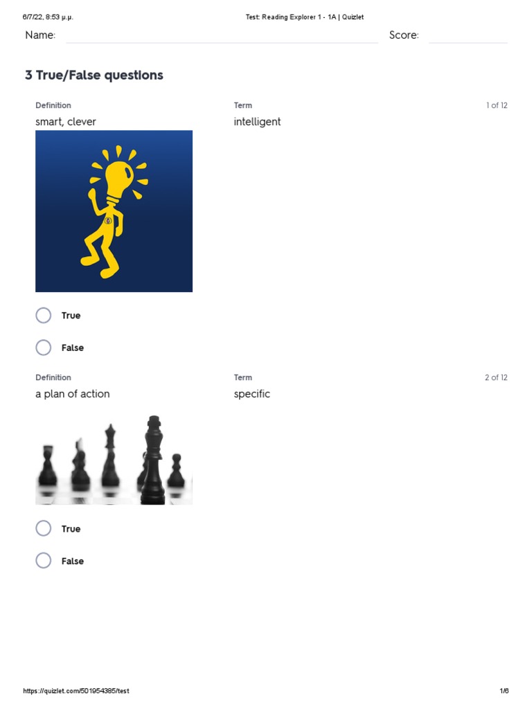 Reading Explorer 1A Quizlet Test | PDF | Cognition