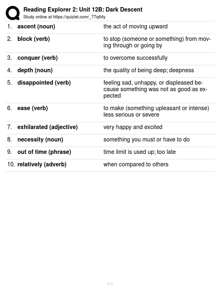 Reading Explorer 2 - Unit 12B - Dark Descent | PDF