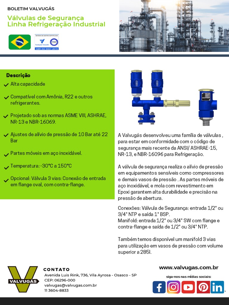 Válvulas de Segurança para Refrigeração | PDF | Válvula | Bens ...