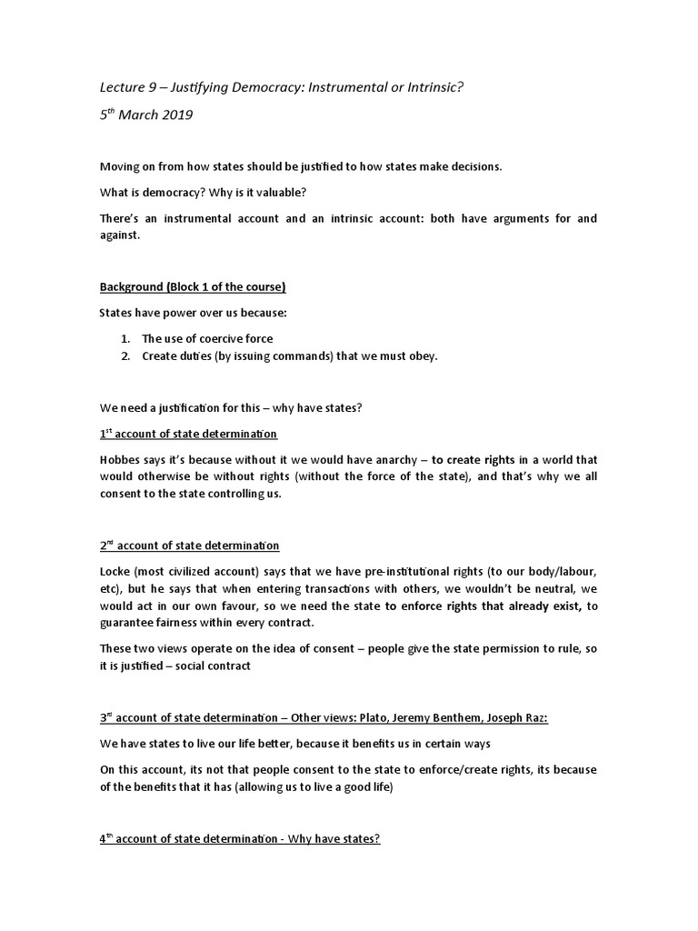 Justifying Democracy... Instrumental or Intrinsic | PDF | Democracy | Political Ideologies