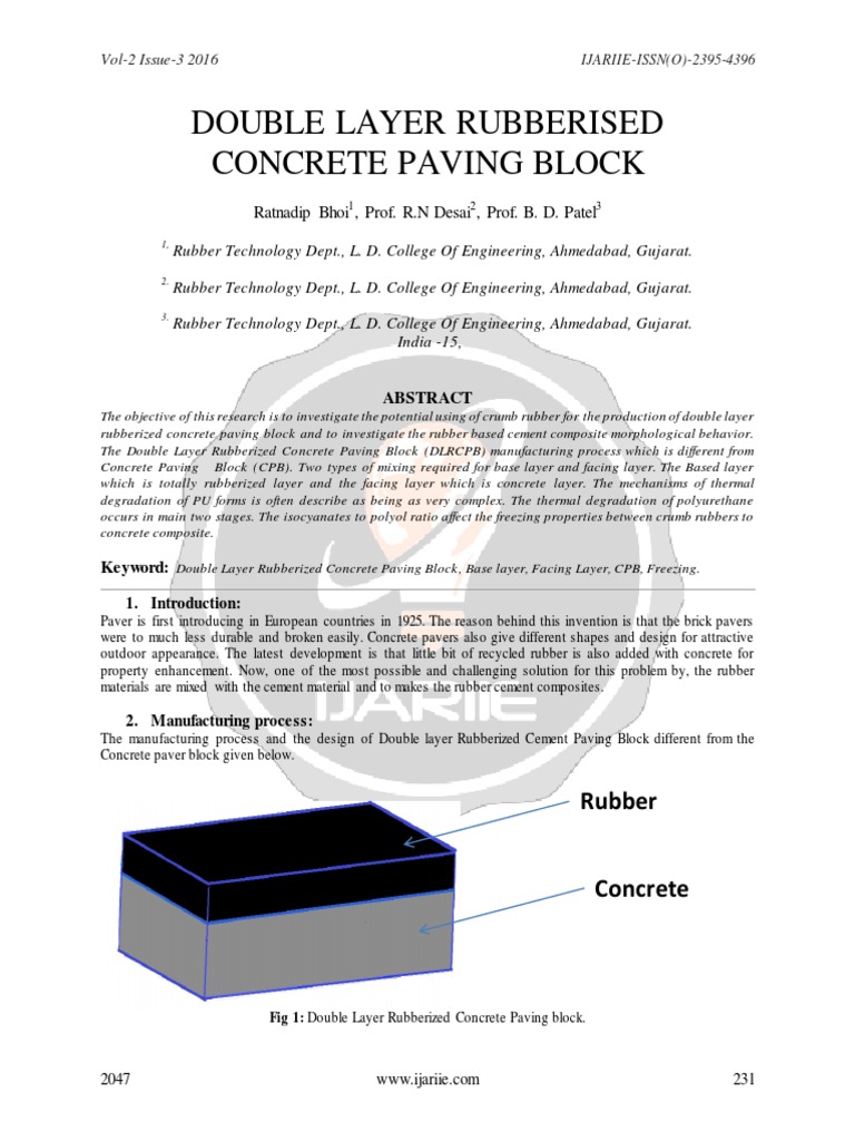DOUBLE LAYER RUBBERISED CONCRETE PAVING BLOCK Ijariie2047 | PDF ...