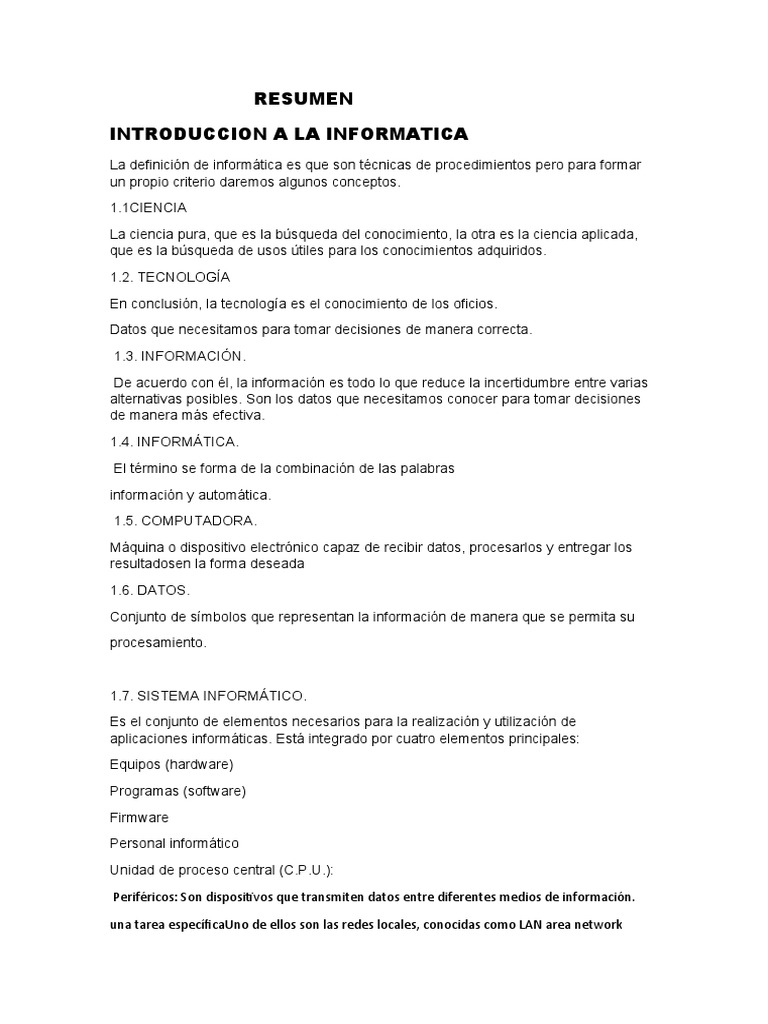 Resumen de Computacion | PDF | Informática | Hardware de la computadora