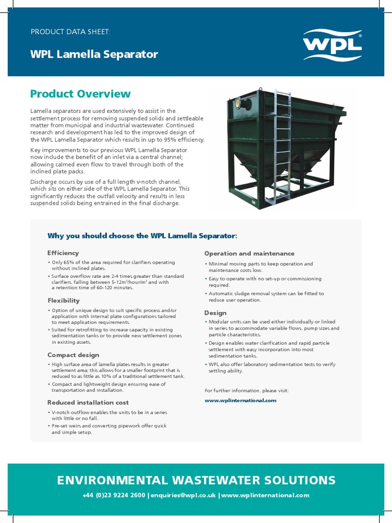 WPL Lamella Separator data sheet | PDF | Hydraulic Engineering | Water
