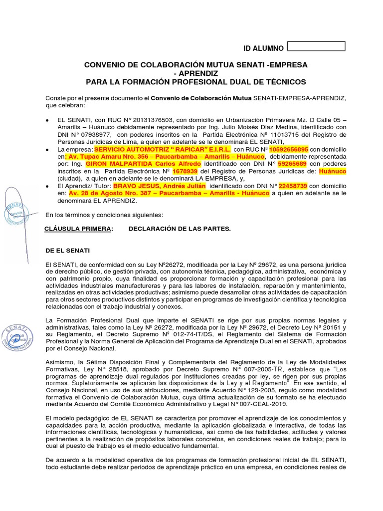 2.MODELO CONVENIO DE COLABORACION MUTUA SENATI - EMPRESA 18.07.2022 Huánuco | PDF | Arbitraje ...