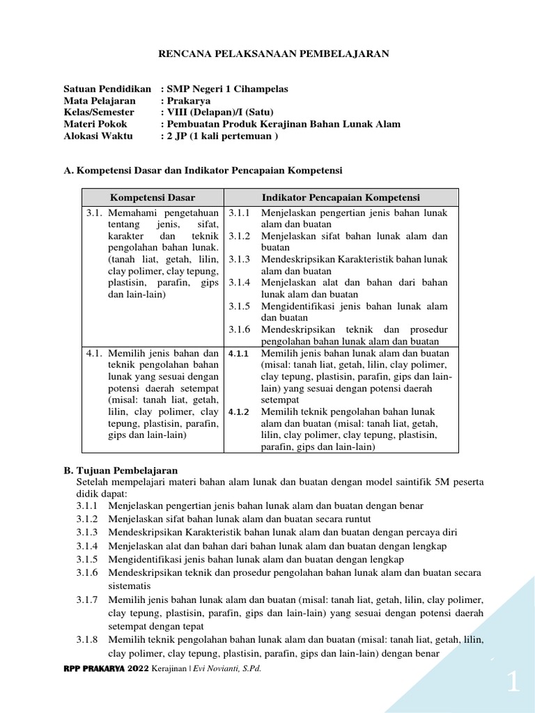 RPP Prakarya Prakarya PPG 30 Menit | PDF